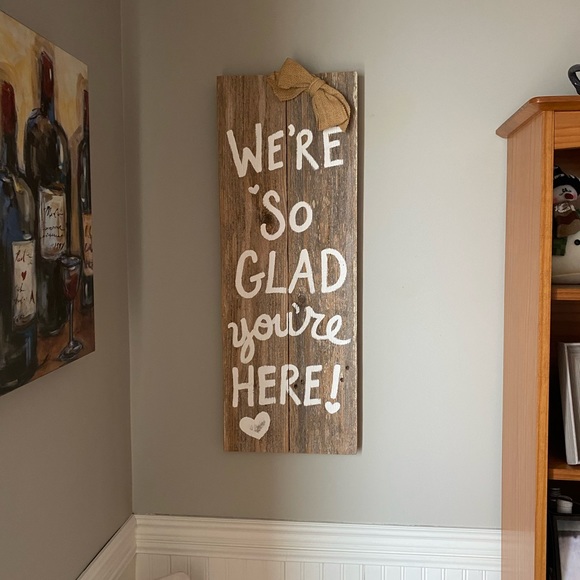 Wall Decor | Were So Glad Youre Here Rustic Sign With Burlap Bow | Poshmark